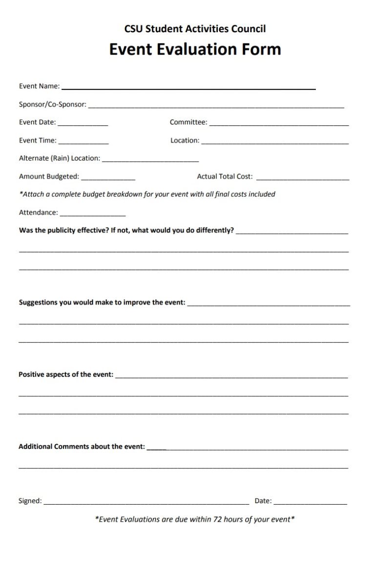 Event Evaluation Form | Free Word and Excel Templates by AF
