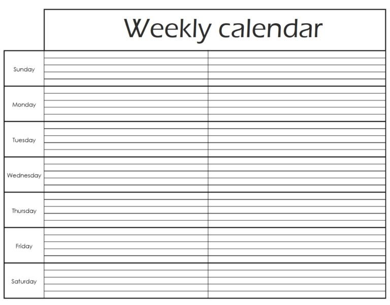 Weekly Calendar Template | Free Word and Excel Templates by AF