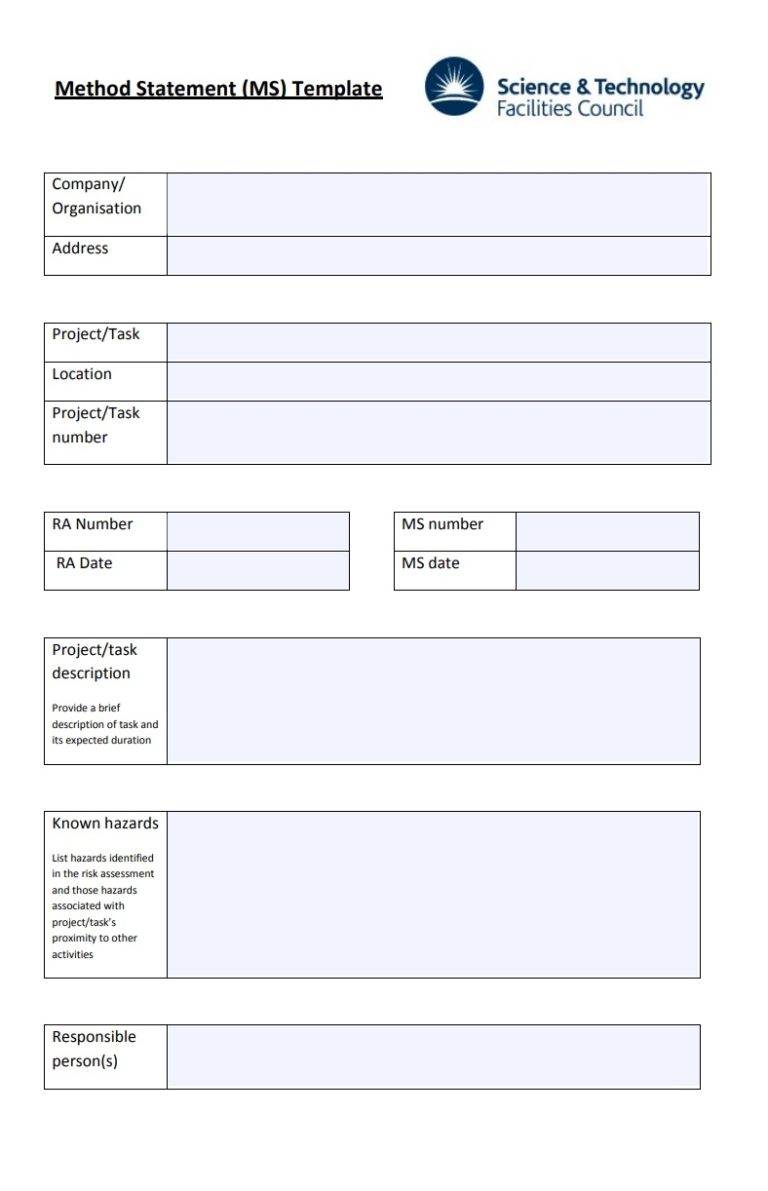 Method Statement Template | Free Word and Excel Templates