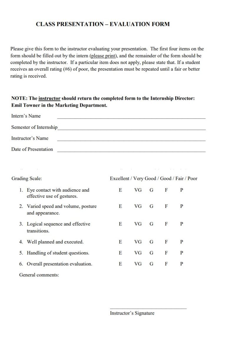 Presentation Evaluation Form | Free Word and Excel Templates by AF