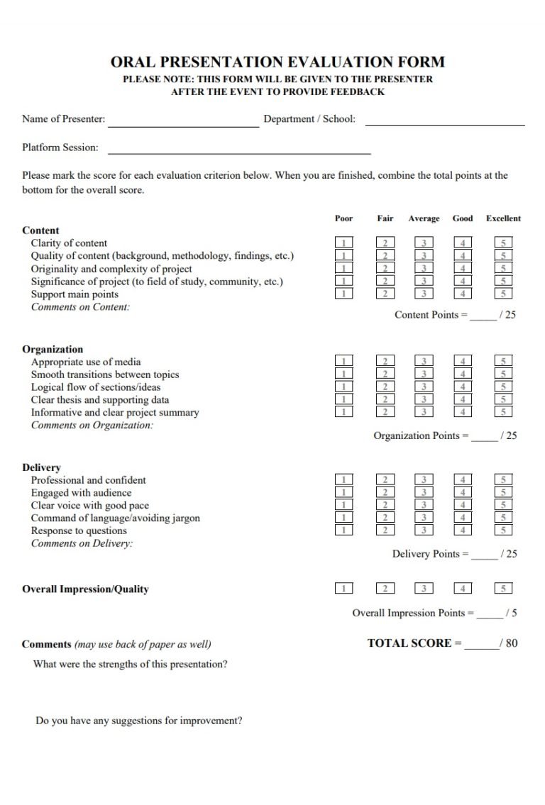 Presentation Evaluation Form | Free Word and Excel Templates by AF