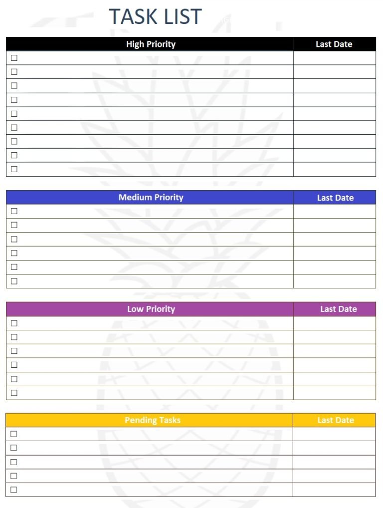 Task List Template | Free Word and Excel Templates by AF