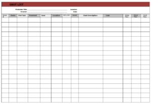 Shot List Template | Free Word and Excel Templates