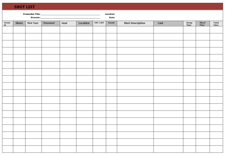 Shot List Template | Free Word and Excel Templates