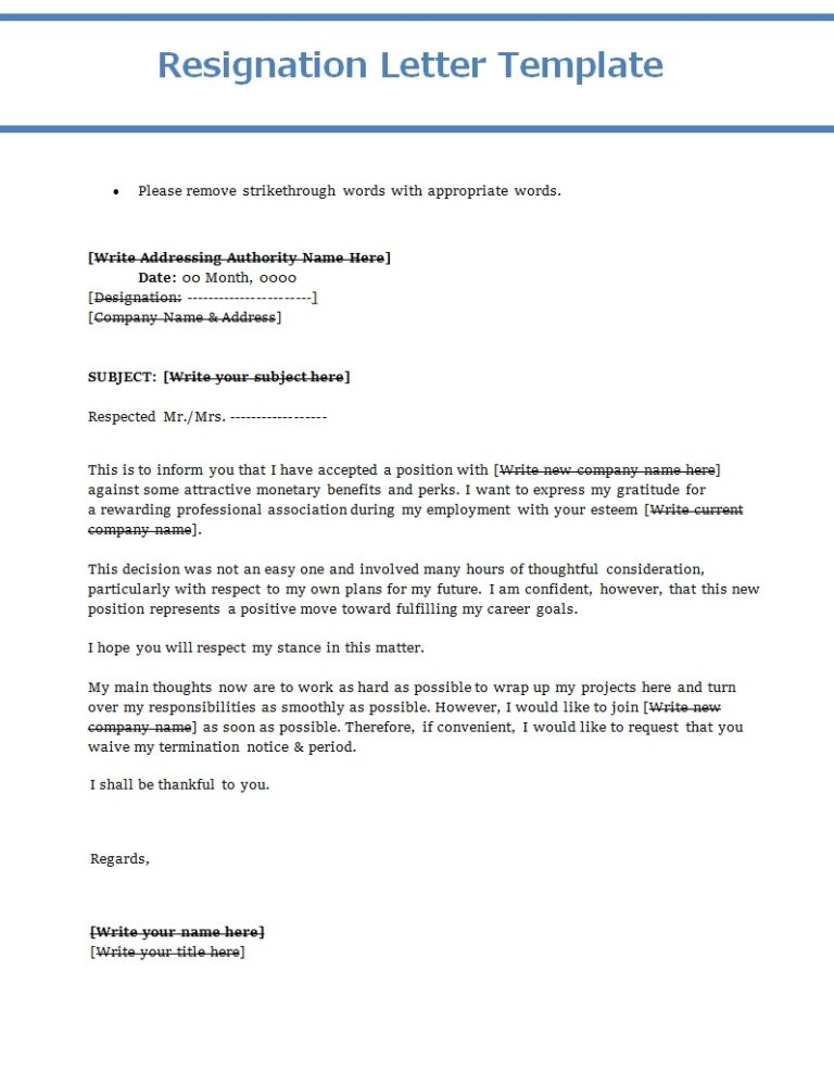 Resignation Letter Sample | Free Word and Excel Templates