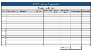 Spare Parts List Template | Free Word and Excel Templates