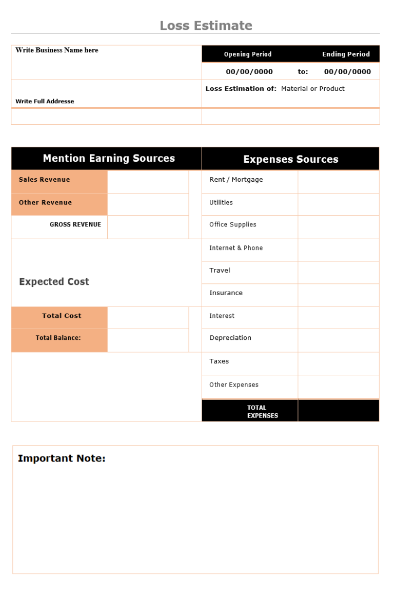 Loss Estimate Template | Free Word and Excel Templates by AF