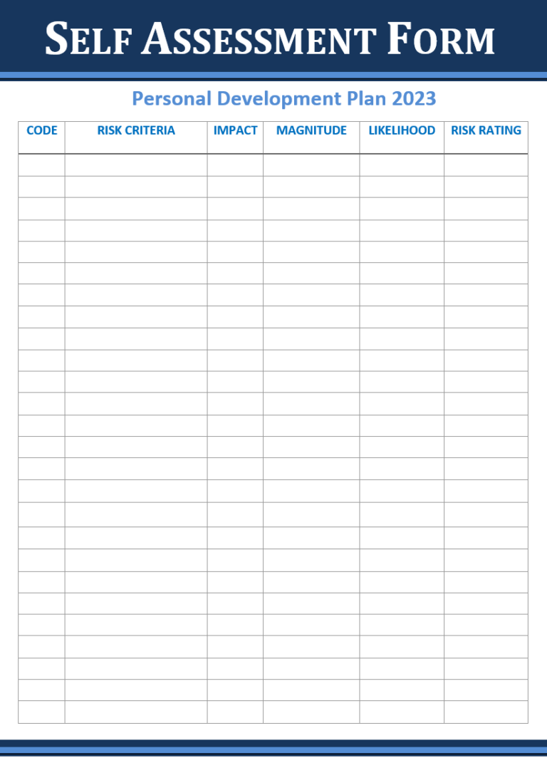 Self Assessment Form | Free Word and Excel Templates by AF